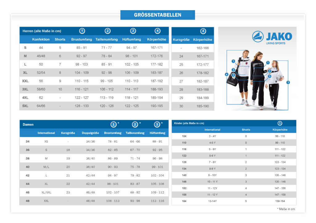 JAKO Grössentabelle - Kustom Shop